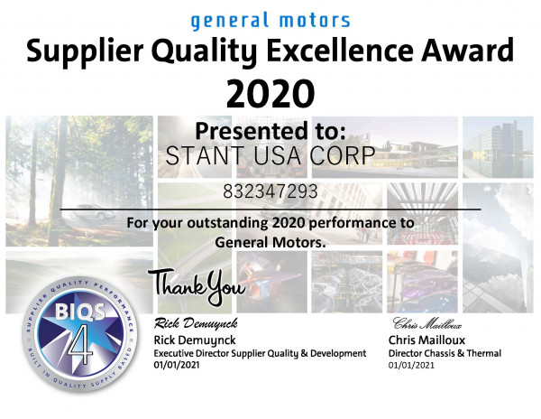 Connersville Plant Receives GM Award | Stant